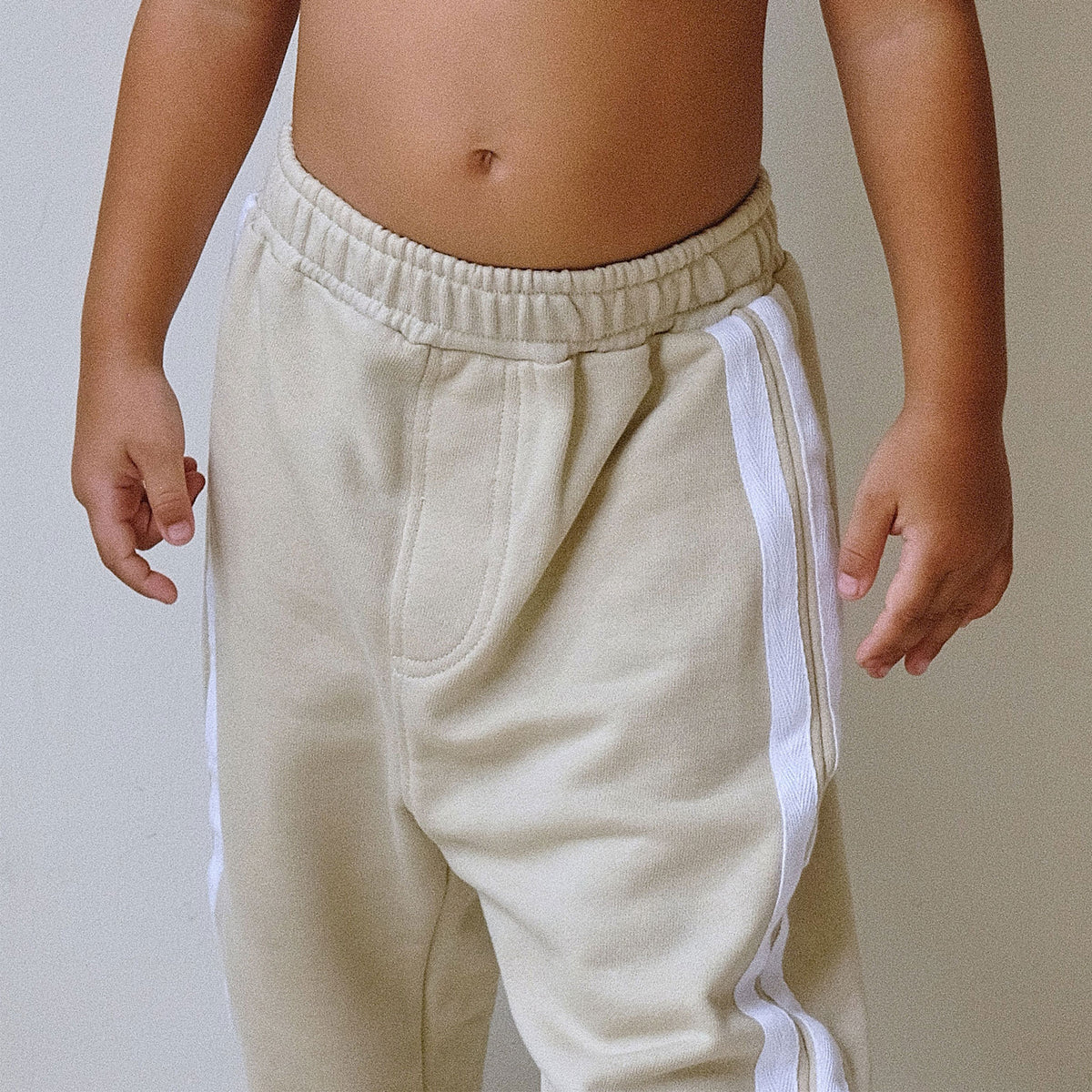 Kids Trackies with Racing Stripe in Putty | Saint Toba Australia